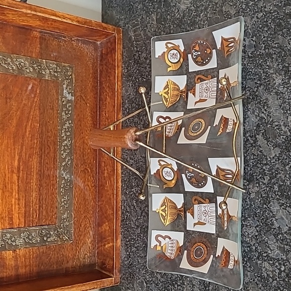 Vintage | Dining | Vintage Mcm Glass Serving Tray In Metal Carrying ...